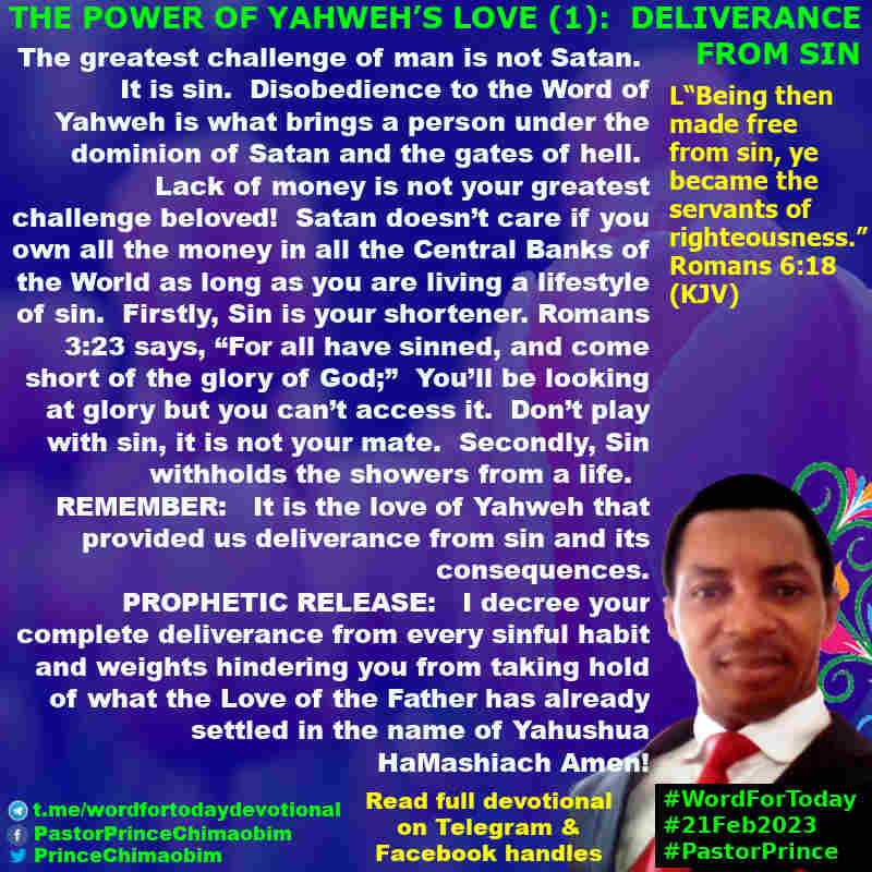 THE POWER OF YAHWEH’S LOVE (1): DELIVERANCE FROM SIN – Prince Chimaobim ...